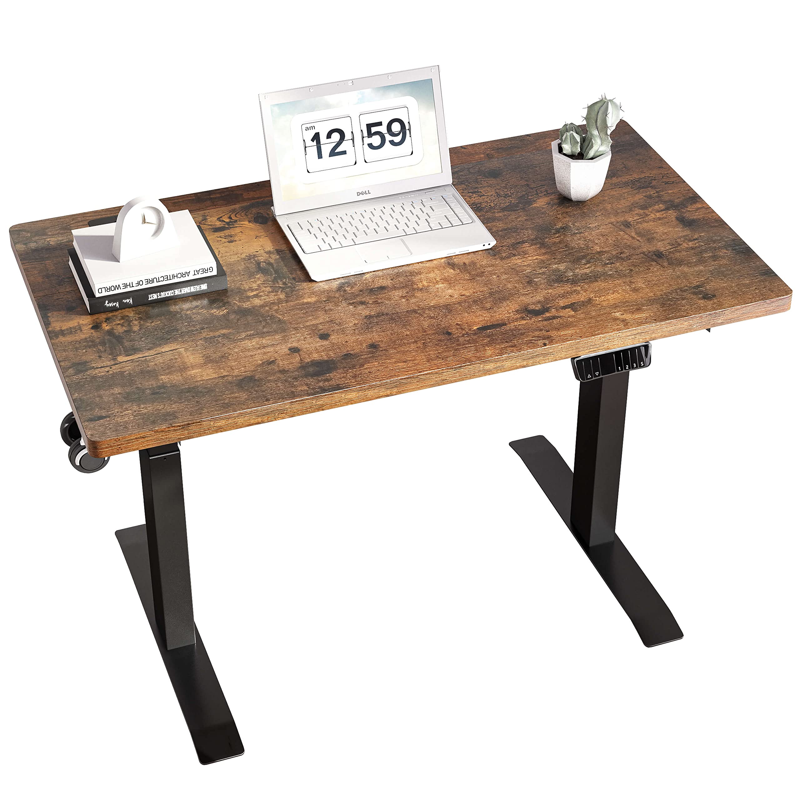 IYEE NATURE Electric Standing Desk, Dual Motor Adjustable Height Desk, 55 x 27.5 Inches Stand up Desk, Home Office Desk, Sit Stand Desk with Splice Board/Black Frame/White Top