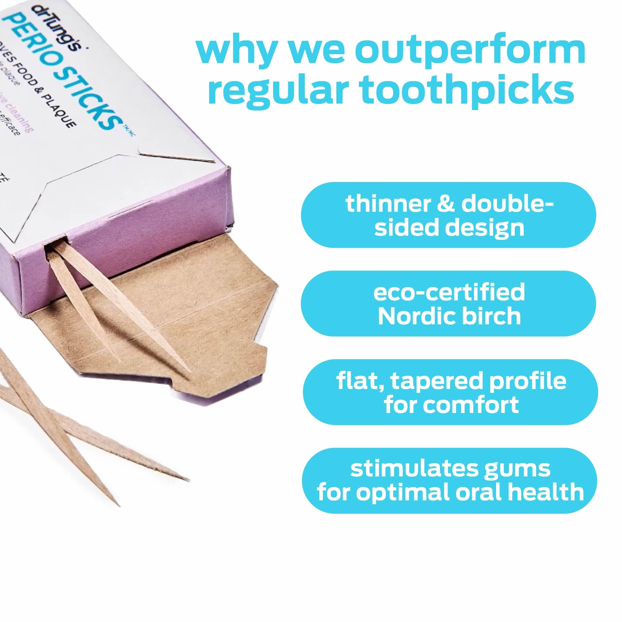 DrTung's Double-Sided Perio Sticks - Dental Sticks for Humans, Dental Floss Picks, Plaque Remover for Teeth, Dental Toothpicks, Dental Picks for Teeth Cleaning - X-Thin, 100 Count (Pack of 6)