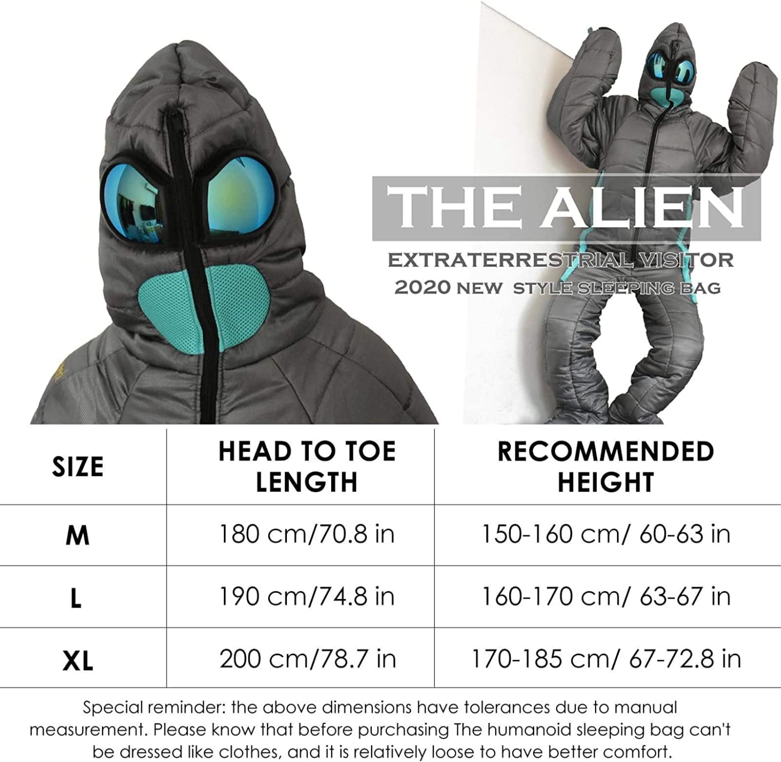 Alien Sleeping Bag,Adult Wearable Sleeping Bag with Arm Legs for Camping, Hiking, Outdoors, Backpacking, Trips, Traveling Sleeping Bags for Adults,Unisex Sleeping Bag (M)