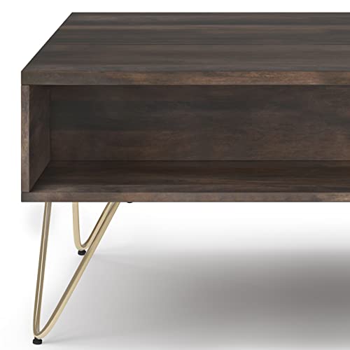 SIMPLIHOME Hunter SOLID MANGO WOOD and Metal 48 Inch Wide Rectangle Industrial Lift Top Coffee Table in Ebony, For the Living Room and Family Room