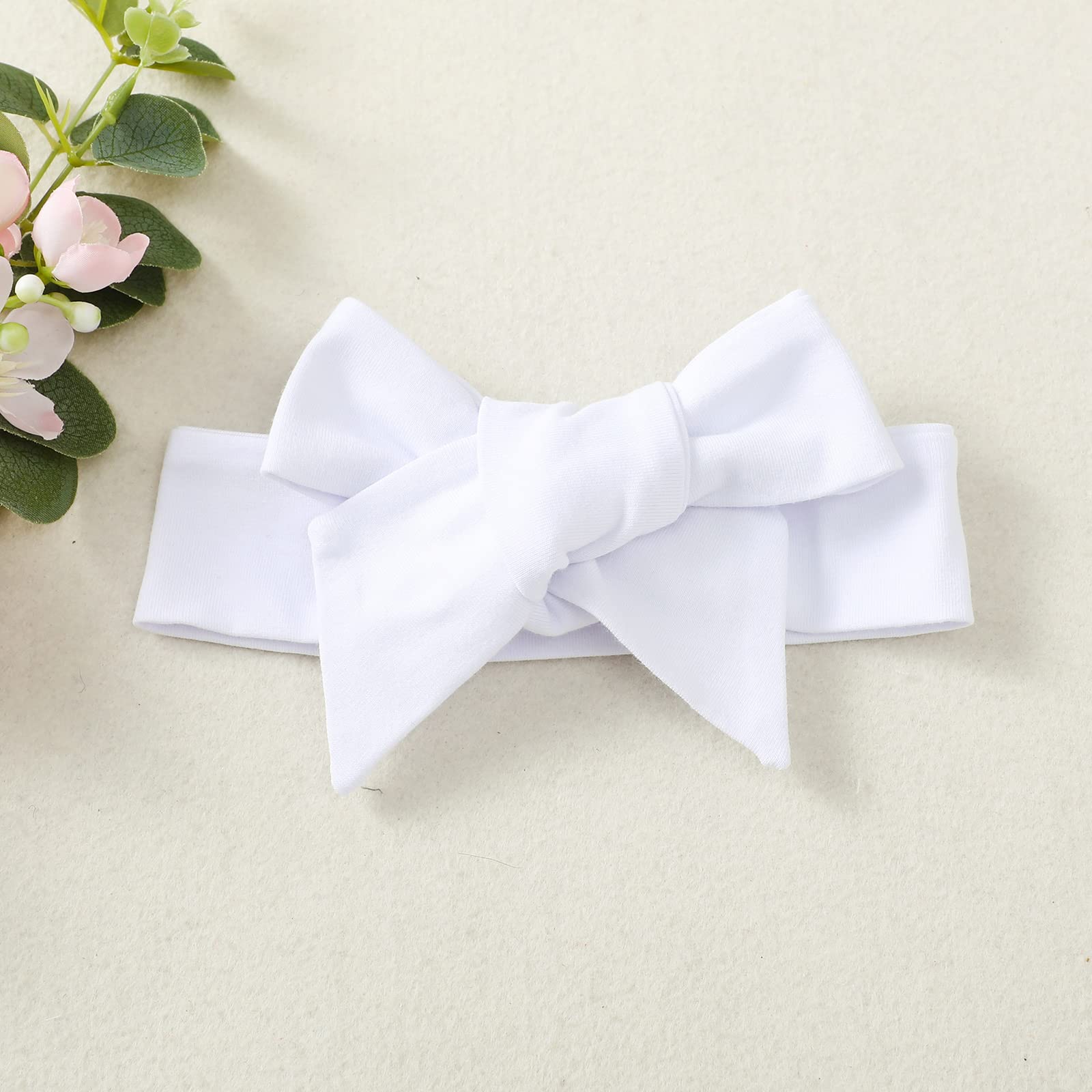 Baby Girl Clothes Infant Ruffle Sleeve Romper Dress Newborn Solid Tutu Skirt Sets Jumpsuit Headband Outfit (032B-White, 9-12 Months)