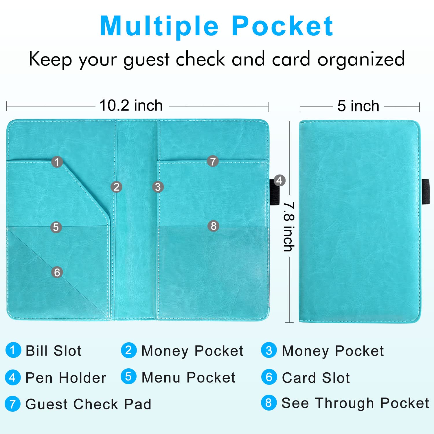 ACdream Server Books for Waitress, Guest Book Note Pad, Cute Pocket Leather Money Organizer Wallet, Cash Check Bill Receipt Holder Presenter, Waiter Accessories Fit Server Apron