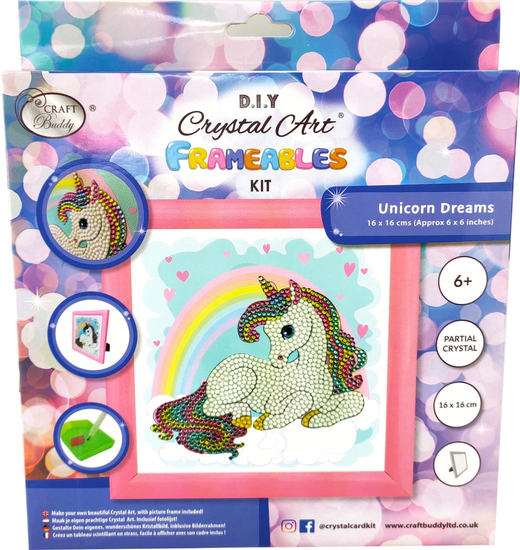 Craft Buddy Crystal Art CAFBL-4 Unicorn Rainbow, 16x16cm Frameable Crystal Art