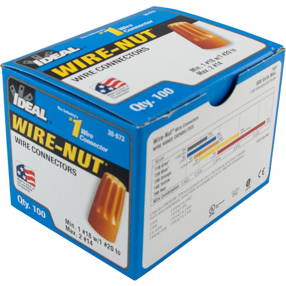 IDEAL 30-073 Wire-Nut 73B Wire Connector, Orange (Pack of 100)