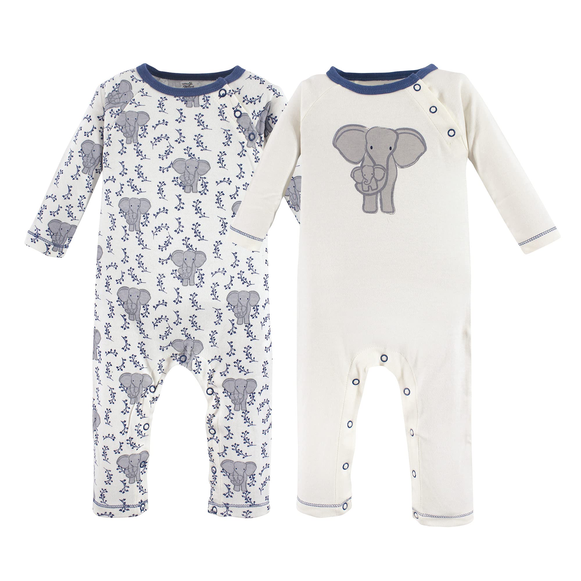 Touched by Nature unisex baby Organic Cotton Coveralls Romper, Elephant, 3-6 Months US