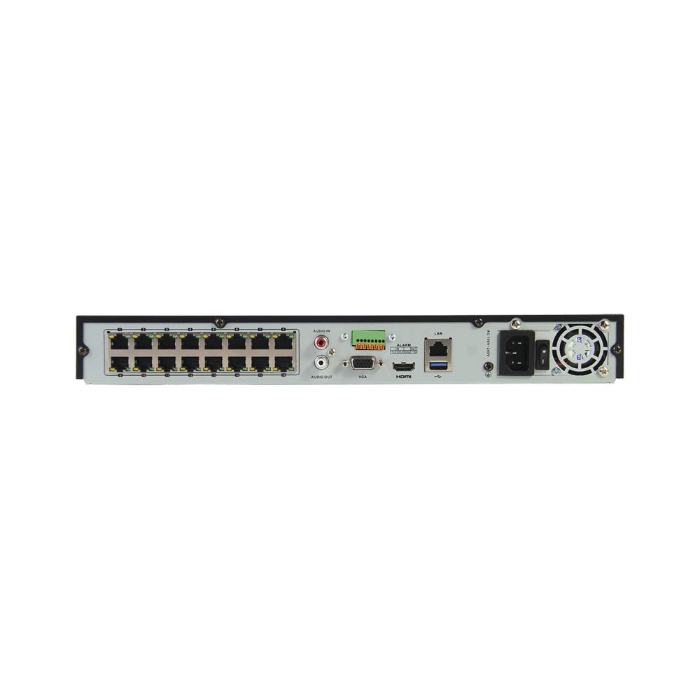 NVR, 16-CHANNEL, H264+/H264/H265, UP TO 12MP, INTEGRATED 16-PORT POE, HDMI, 2-SATA, NO HDD