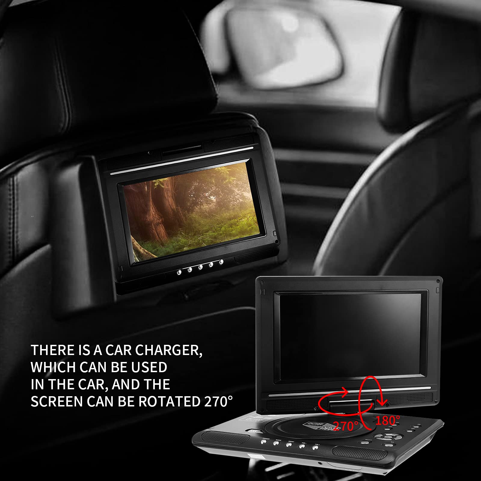 9.8'' Portable DVD Player with SD Card/USB Port, Mobile DVD Player with 270 Degree Swivel Screen, High Definition CD Video Player for Kids, Support AV-in/Out