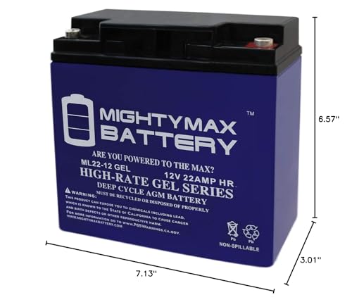 Mighty Max Battery ML22-12GEL - 12 Volt 22 AH, GEL Type, Internal Thread (INT) Terminal, Rechargeable SLA AGM Battery