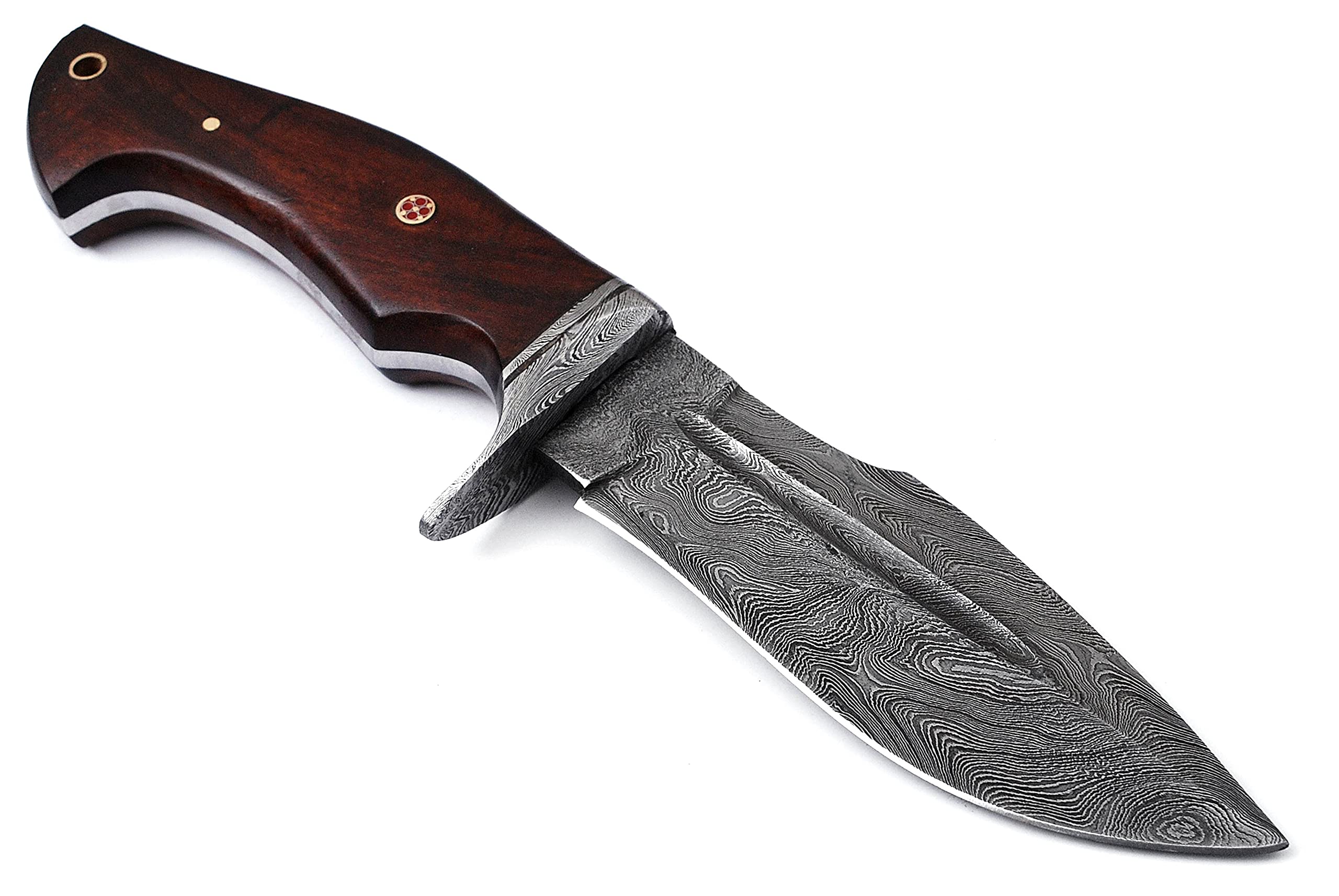 Ace Knife Full Tang Handmade Damascus Hunting Knife - Rose Wood Handle - Fixed Blade Knife with Leather Sheath-Camping Knife Ideal Gift for Men
