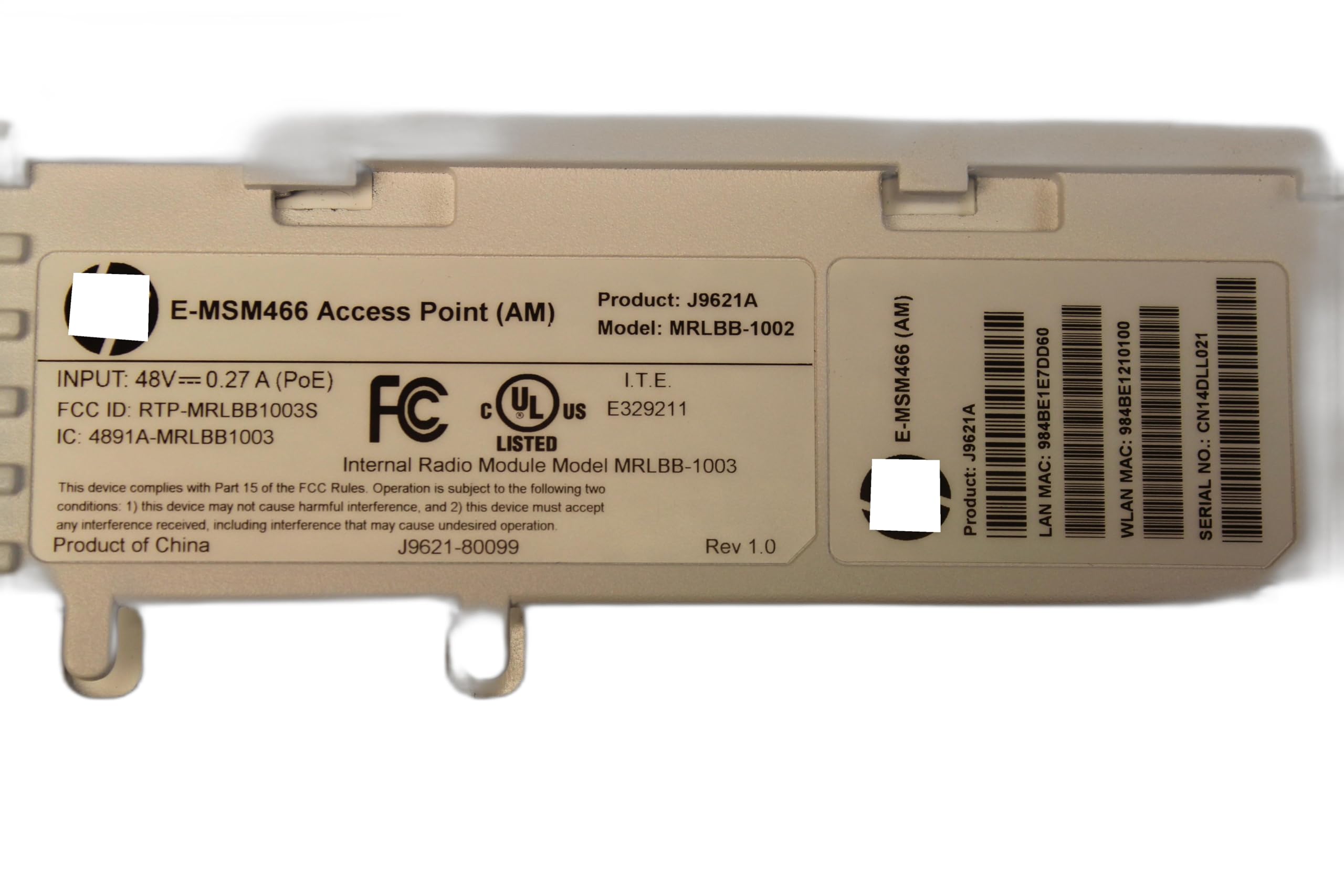 HEWLETT-PACKARD E-MSM466 IEEE 802.11n 450 Mbps Wireless Access Point / J9621A /