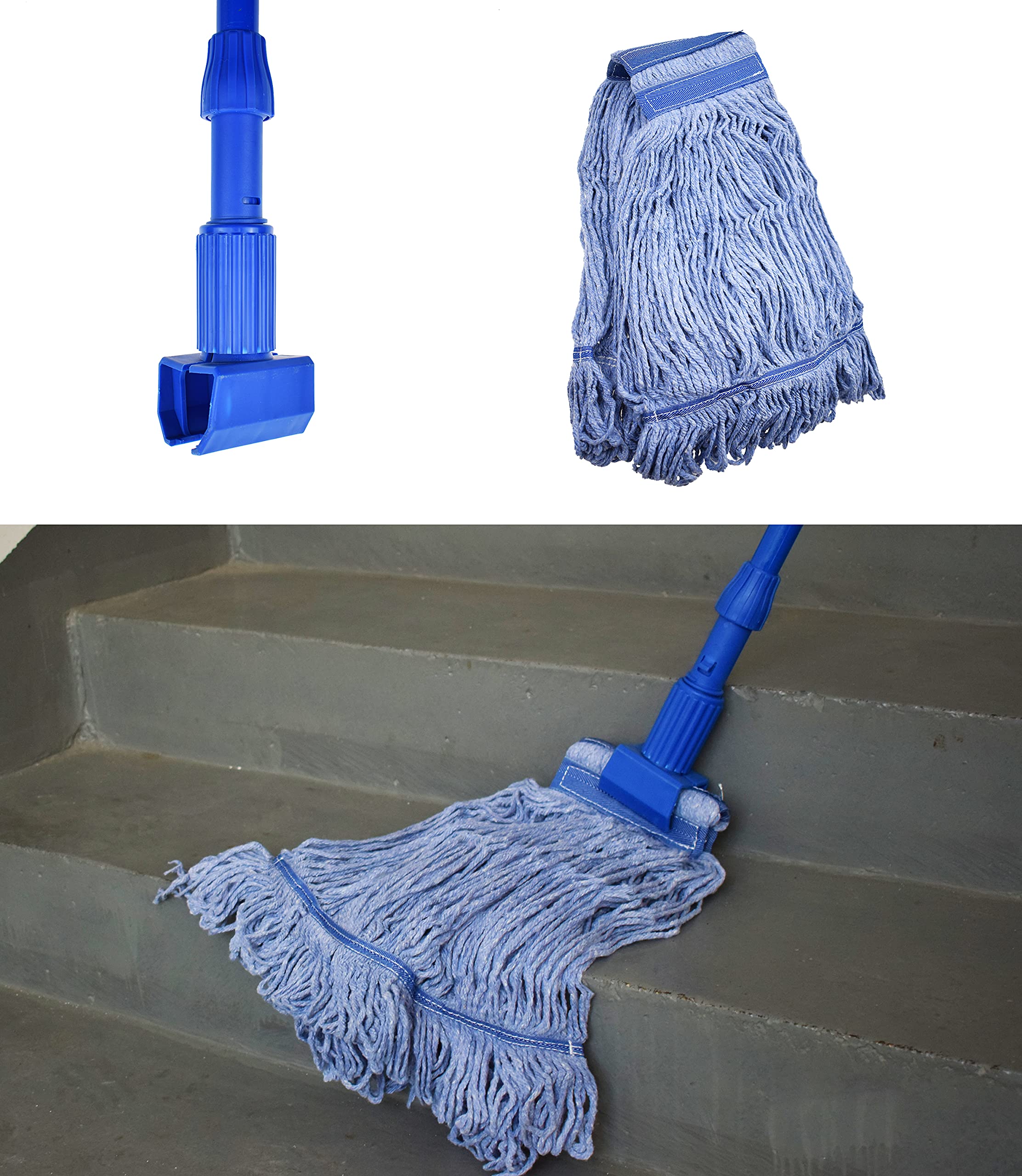 Mop Head Replacement Commercial Heavy Duty String Blue Wet Mop Heads for 3 Typs Commercial Mop Handle(4 pcs,Medium,Weight 16oz)