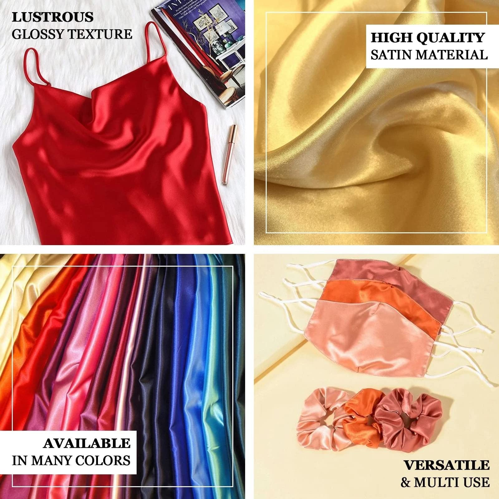 SARVAM FASHION Satin Fabric 5 Yard Bridal Solid for Wedding Dress Fashion Crafts Costumes Decorations Silky Satin 44” - (5 Yard, Gold)