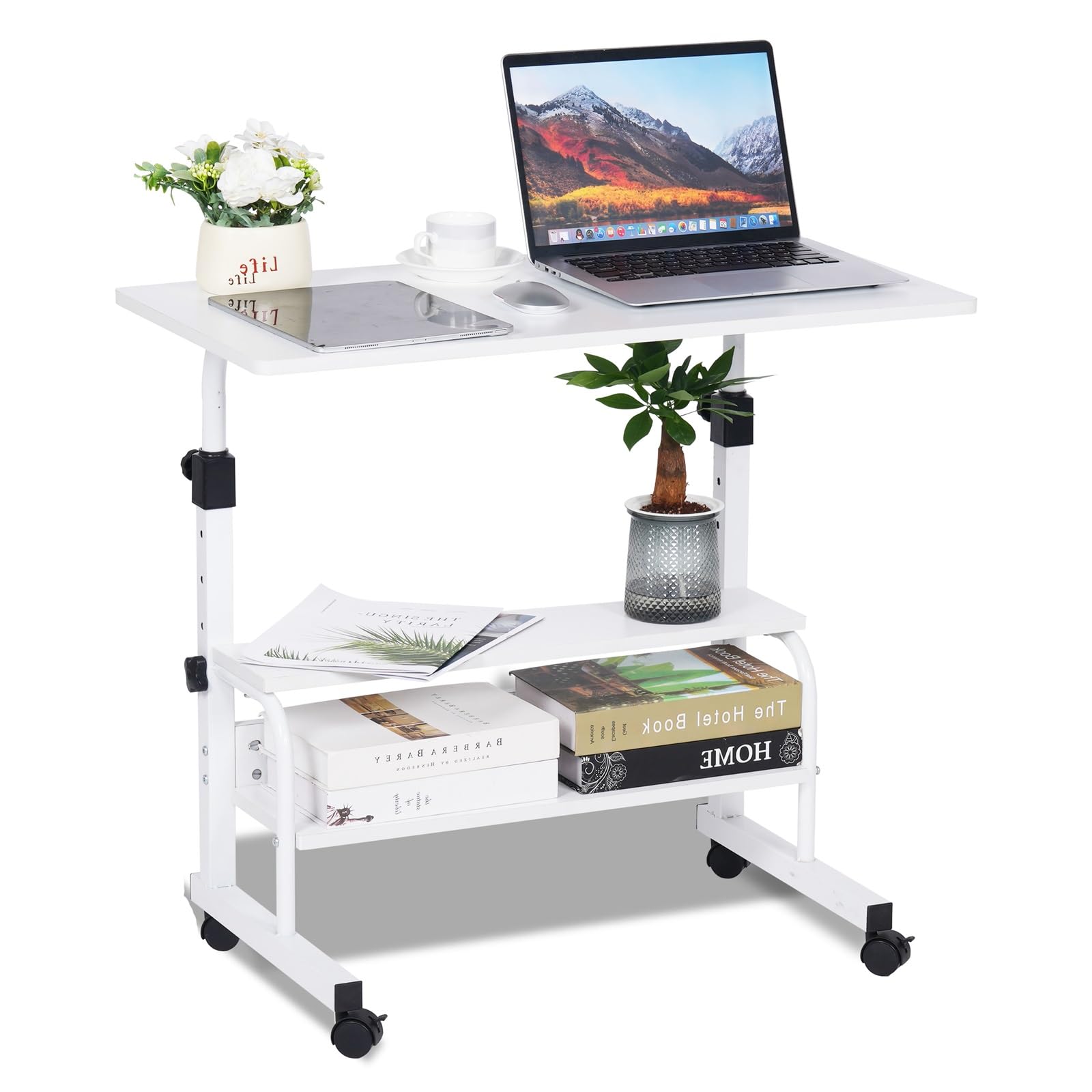 Adjustable Height Rolling Portable Desk with Wheels, Small Standing Desk Mobile 32 Inch Computer Desk for Small Space, Work Desk for Home Office with Storage Laptop Table Study Student Desk Black