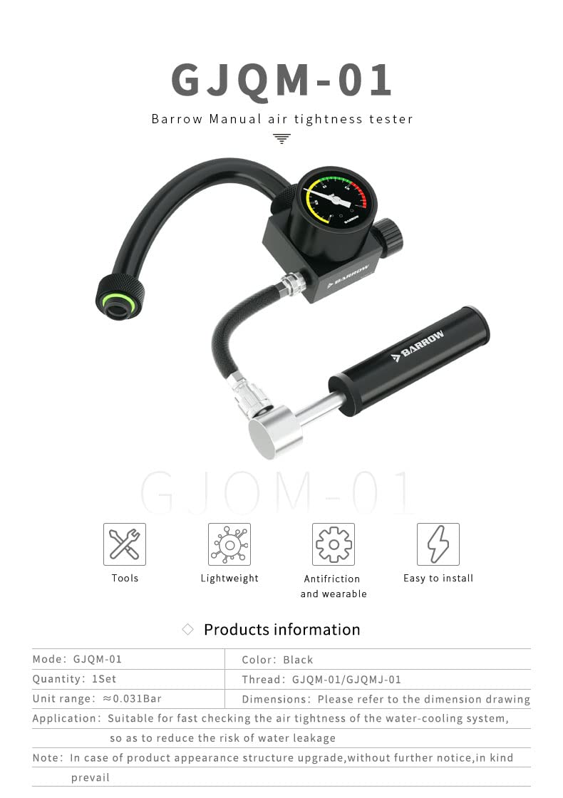 Barrow Computer Water-Cooled Airtightness Tester Seal Test Tool Pressure Test Leak Tester,Manual air Tightness Tester for Computer Water Cooling,GJQM-01