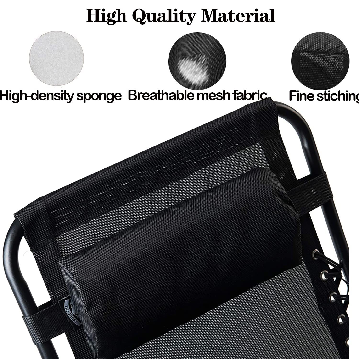Zero Gravity Chair Set of 2 Replacement Pillow Headrest with Elastic Band, Universal Soft Removable Padded Cushion Head Pillow for Zero Gravity Lounge Chair, Folding Patio Lawn Recliner Chair, Black