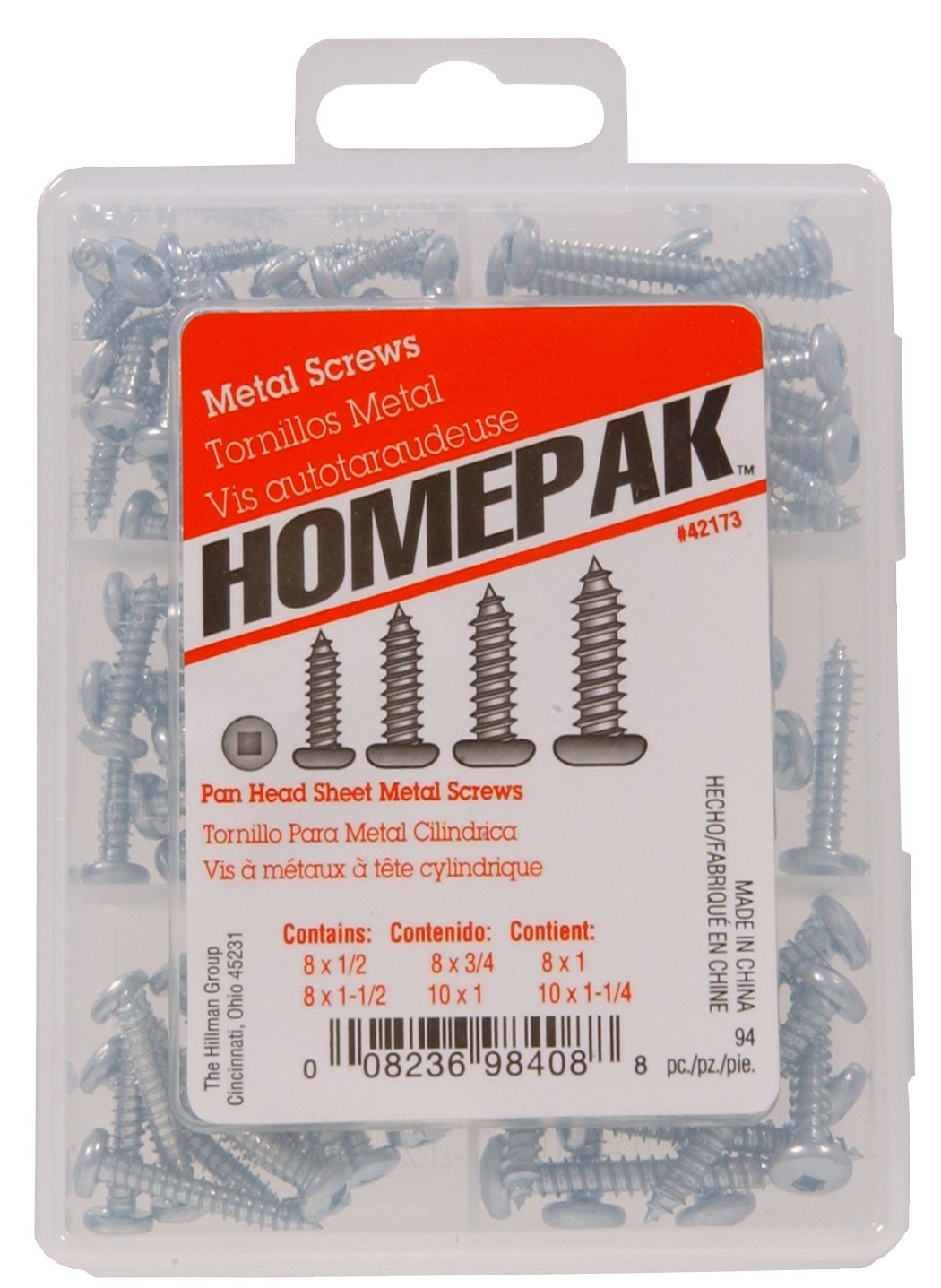 HOMEPAK 42173 Pan-Head Square Drive Sheet Metal Screws, Zinc
