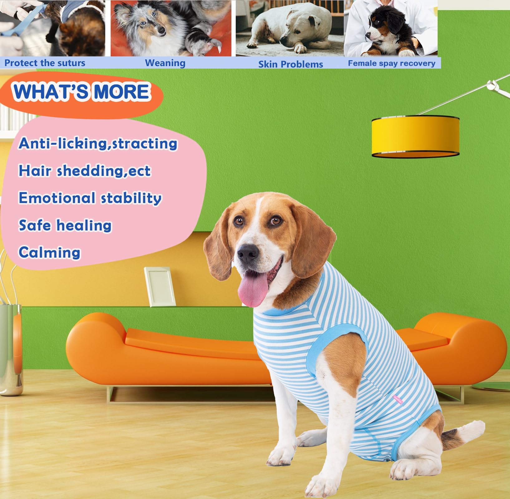 Wabdhally Dog Surgery Recovery Suit,Surgical Suit for Large Female Spay,Soft Combed Cotton,Blue Striped Zipper Onesie XXL