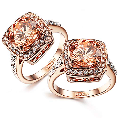 Acefeel Yellow Shinning Cubic Zirconia Topaz Rings For Women 18K Rose Gold Plated (Yellow, 7.5)