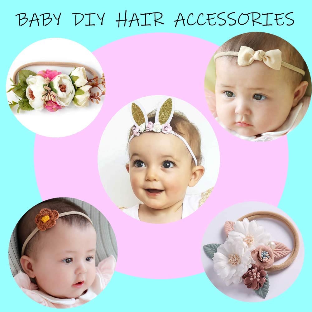 inSowni 50 Pack Super Soft Stretchy DIY Solid Nylon Headbands Baby Hair Bands One Size Fits All (Khaki)