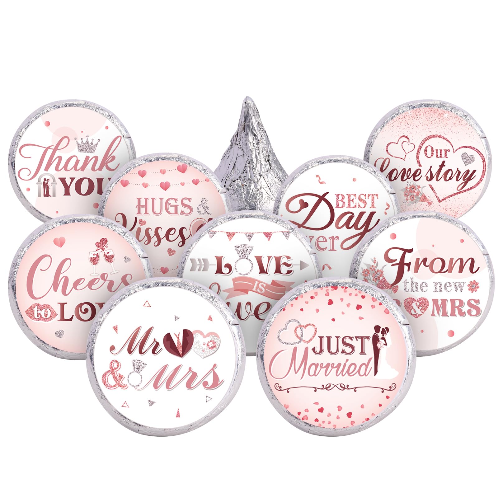 Crtiin 504 Pieces Round Wedding Stickers Pink Wedding Candy Stickers Labels Wedding Chocolate Drop Kisses Sticker Bulk for Envelope Gift Wrapping Mini Decor Bridal Shower Party Supplies