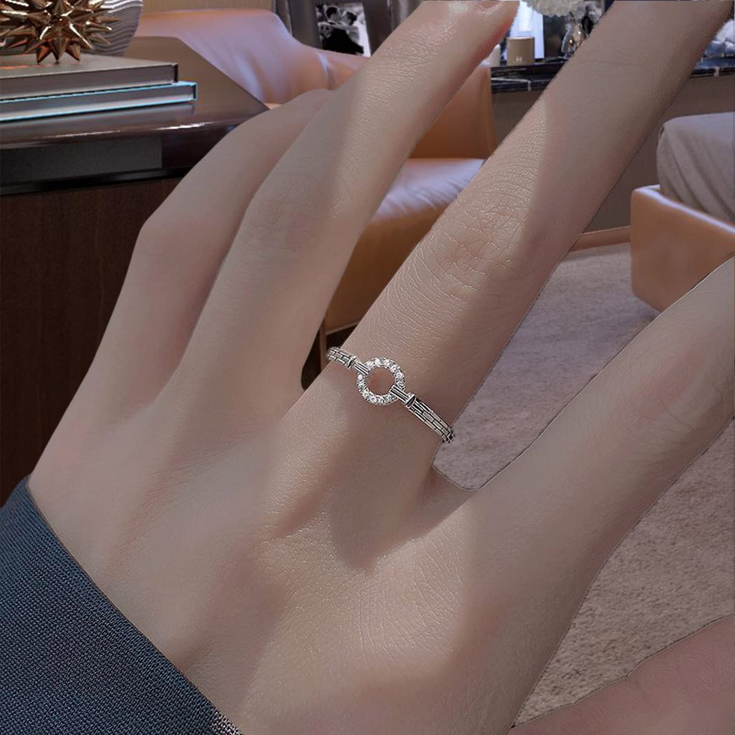 ALIVIM I Will Be with You Pavé Open Circle Ring,Adjustable Zircon Circle Symbol Ring,Mother&Daughter Forever Linked Pavé Open Circle Ring (1pc,6)