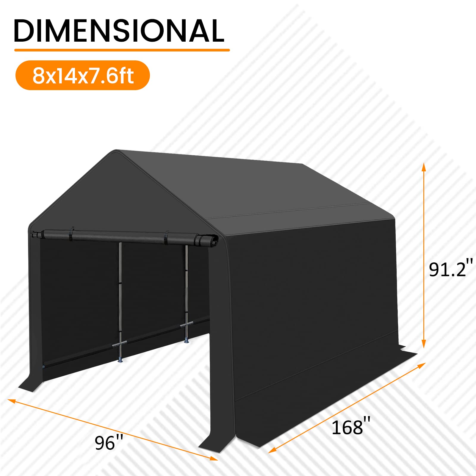 Outdoor Carport Canopy，8x14 ft Heavy Duty Canopy Shed,Metal Frame Storage She with Waterproof, UV Resistant Cover, 2 Rollup Zipper Doors for Backyard, Garden can Store Motorcycle, Garden Tools