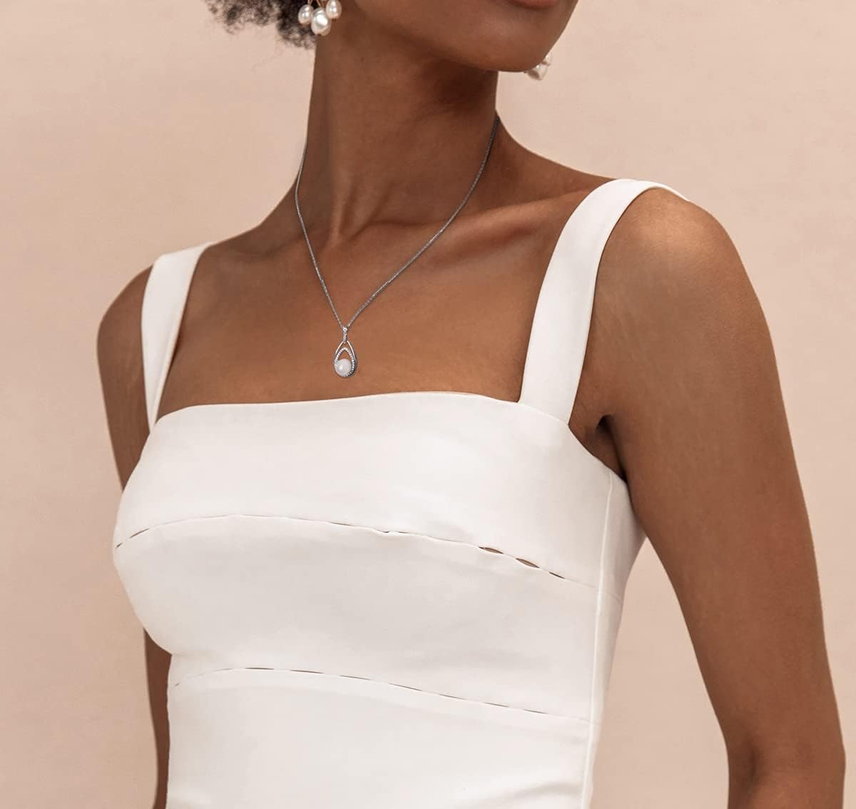 AKOCIDY 925 Sterling Silver Pearl Pendant Necklace | Freshwater Cultured White 9.5-10mm Real Pearl