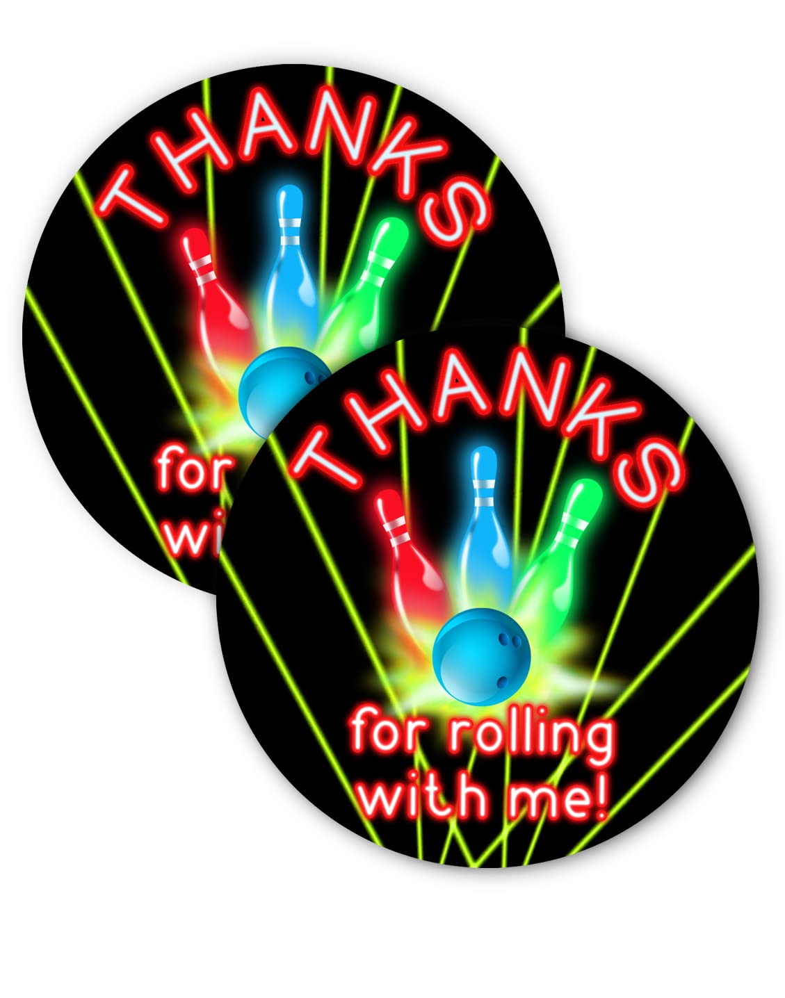 Bowling Party Favor Stickers - 20 Favor Bag Stickers - Bowling Party Thank You Tag - Bowling Party Supplies - Bowling Party Decorations - Glow Red Stickers