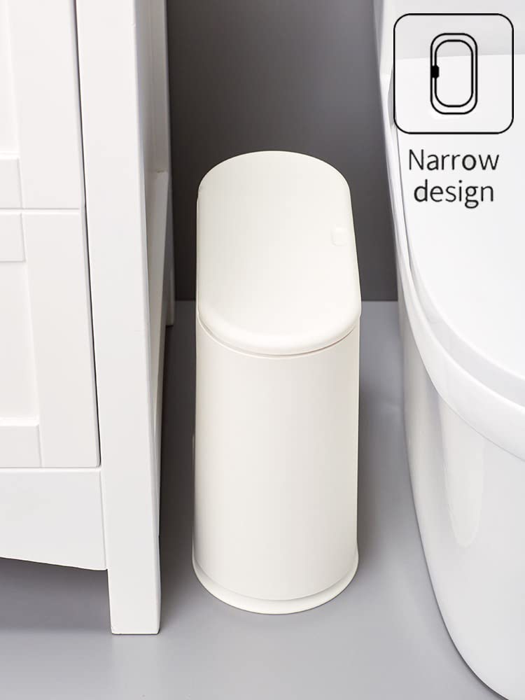 Baosia 12 Liter White Rectangular Plastic Trash Can Wastebasket with Press Type Lid,3.2Gallon Slim Trash Bin,Narrow Trash Can Waste Bins for Bedroom, Bathroom, Office,Kitchen,Powder Room