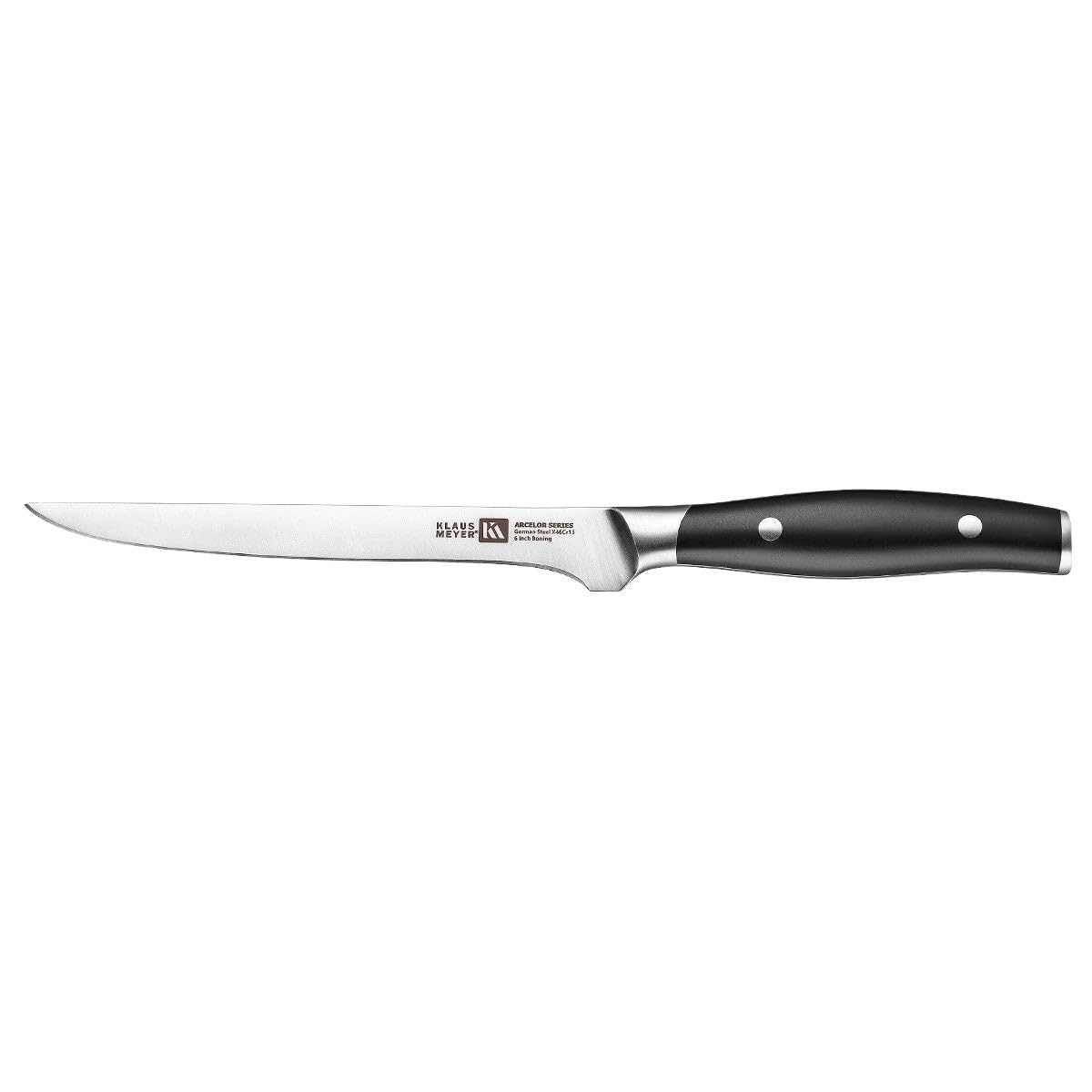 Klaus Meyer Arcelor 6 inch Boning Knife High Carbon Exclusive German Steel Fish Knife for Meat Cutting Trimming with Full Tang Ergonomic Handle