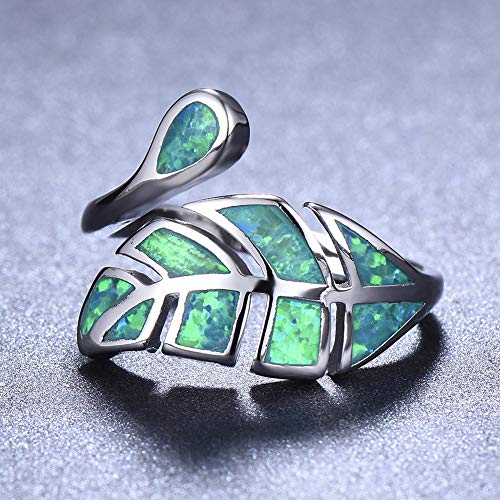 Adjustable Leaf Ring Opal Leaf Ring, 925 Sterling Silver Adjustable Rings for Women Teen, 14K White Gold/Rose Gold Open Leaf Ring Fall Jewelry for Women