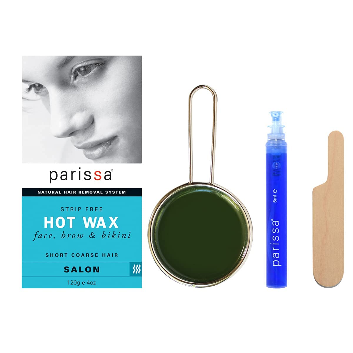 HOT (Hard) Wax Strip-Free (120g), Parissa Salon Style Hair removal waxing Kit for bikini, brazilian, face, upper lip, Eyebrow With after care Azulene oil