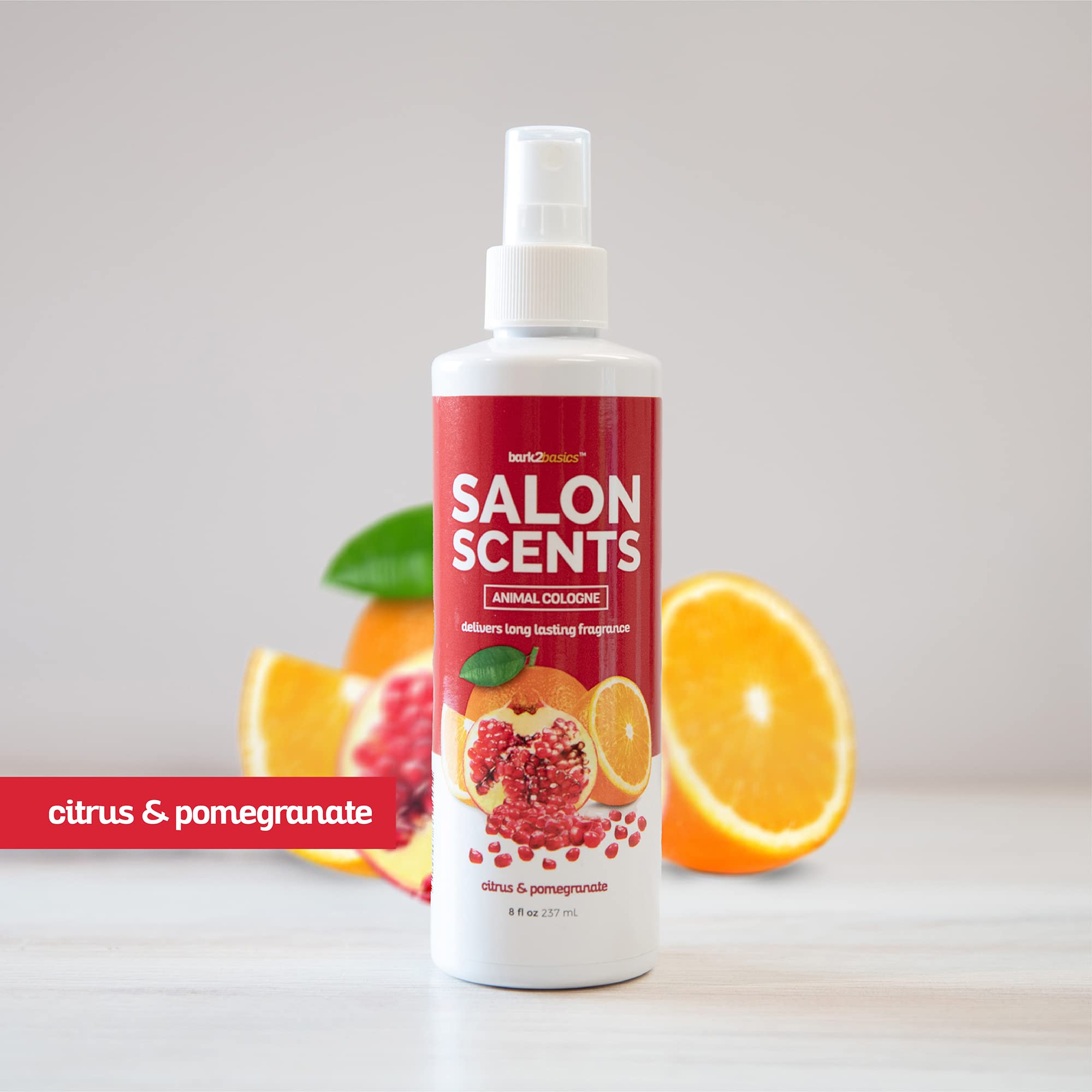 Bark2Basics Salon Scents Pet Grooming Cologne - 8 oz, Natural Professional Groomer Perfume for Dogs and Cat, Long Lasting, Deodorizing, (Citrus and Pomegranate)