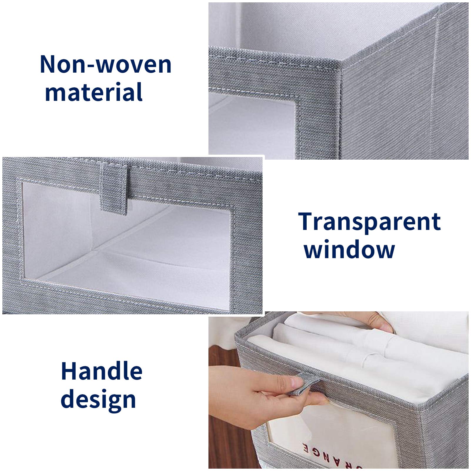 FITY Foldable fabric storage box,storing clothes,toys,books,office supplies,with transparent window,suitable for children's room,bedroom,closets,office storage cabinets,4 PCS (light gray) (Large)