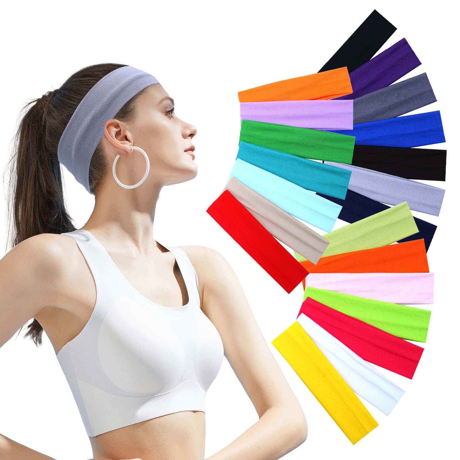 AQSXO 42 Pack Soft Elastic Stretch Athletic Hair Bands, Fashion Headbands for Women's Hair and Girls