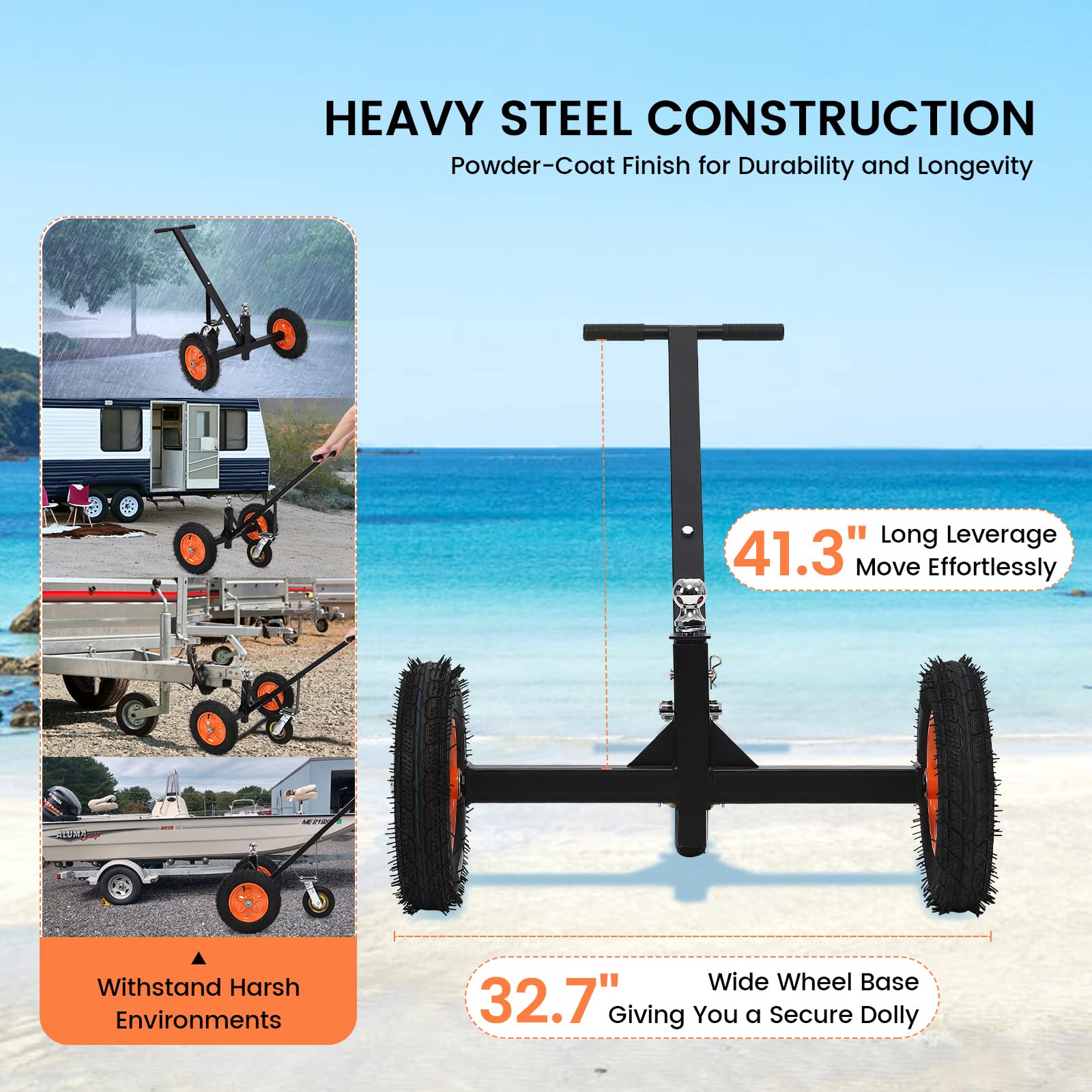 Adjustable Trailer Dolly, 1000lbs Load Capacity, Carbon Steel Trailer Mover with 17.71''-25.59'' Adjustable Height, 14" Pneumatic Tires for Moving Boat Trailers/Utility/Cargo/RV