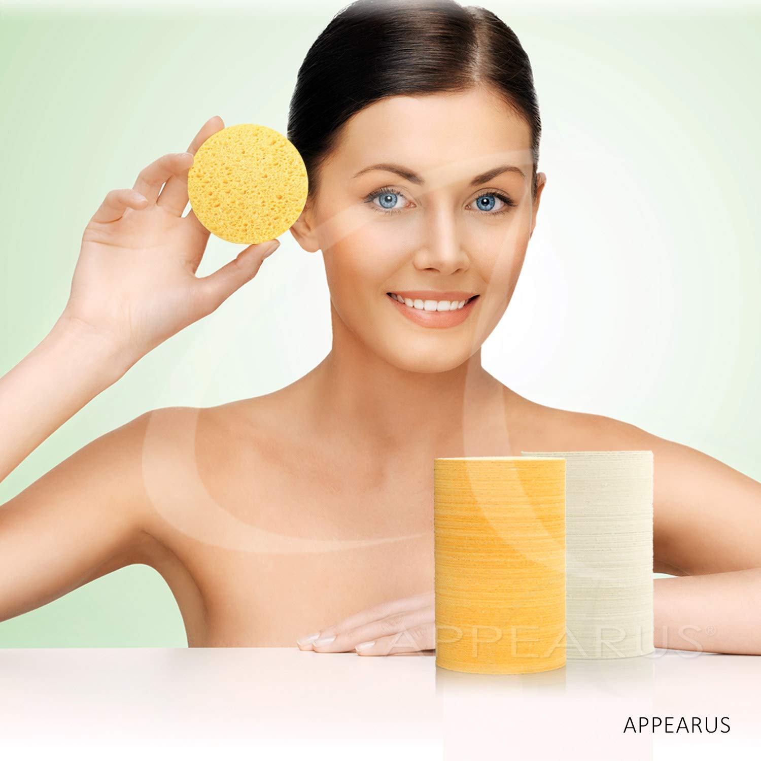 Facial Sponges - APPEARUS Compressed Natural Cellulose Face Sponge - Made in USA - Spa Sponges for Face Cleansing, Massage, Pore Exfoliating, Mask, Makeup Removal (50 Count) (Yellow)