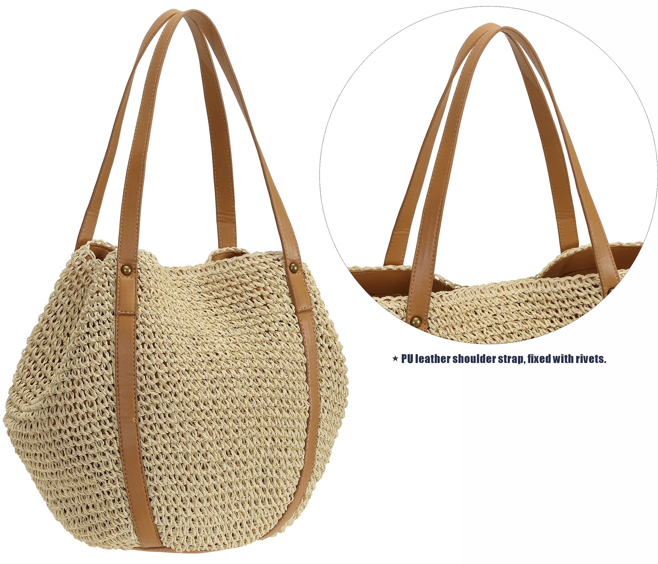 IN.RHAN Women's Handbag Large Straw Handmade Rattan Multi-functionWeave Shoulder Bag Beige