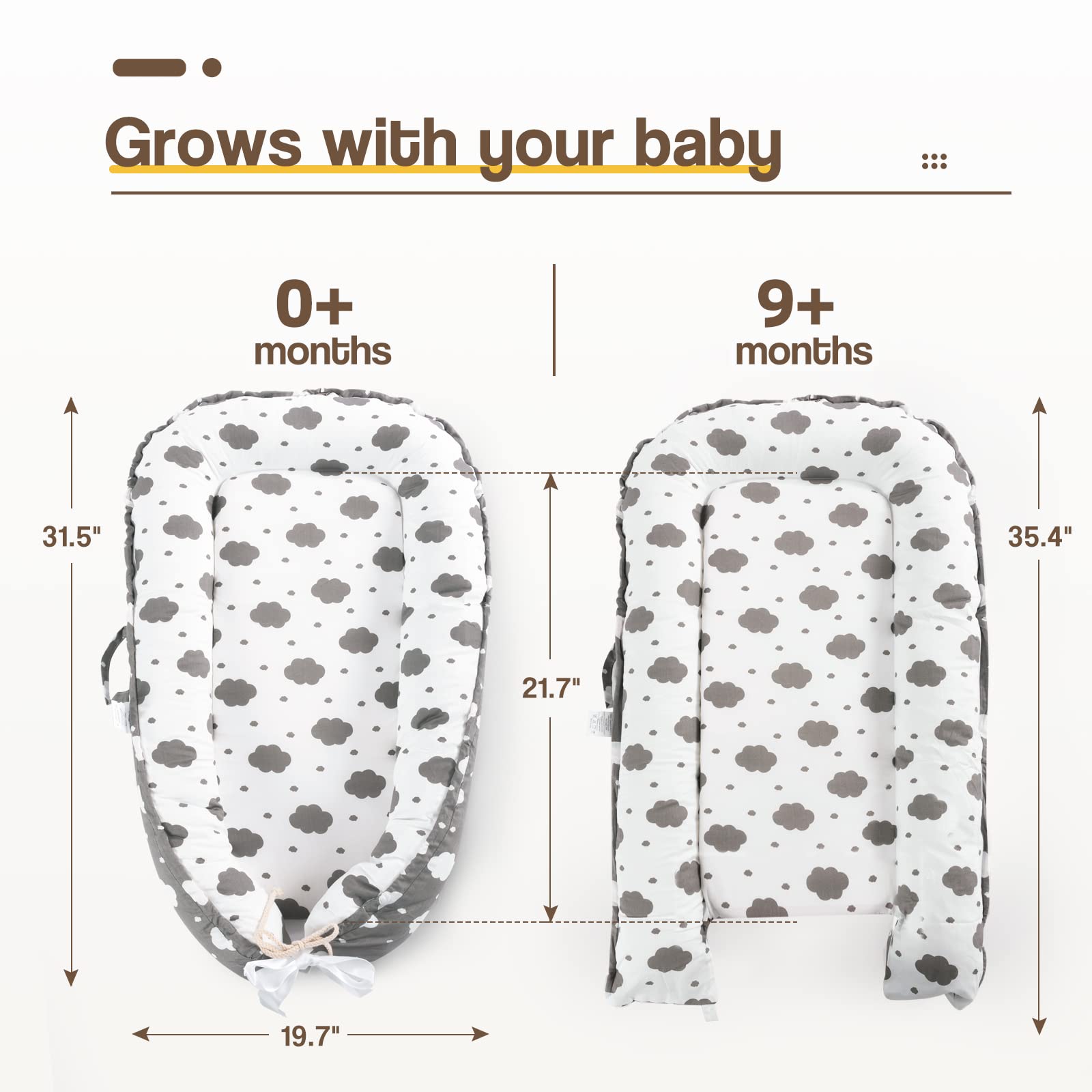 Baby Lounger Baby Nest Co Sleeping 100% Cotton Breathable Cover Sleeping Bed Cover for Newborn Nest Co Sleeping Bed Machine Washable,Grey Cloud