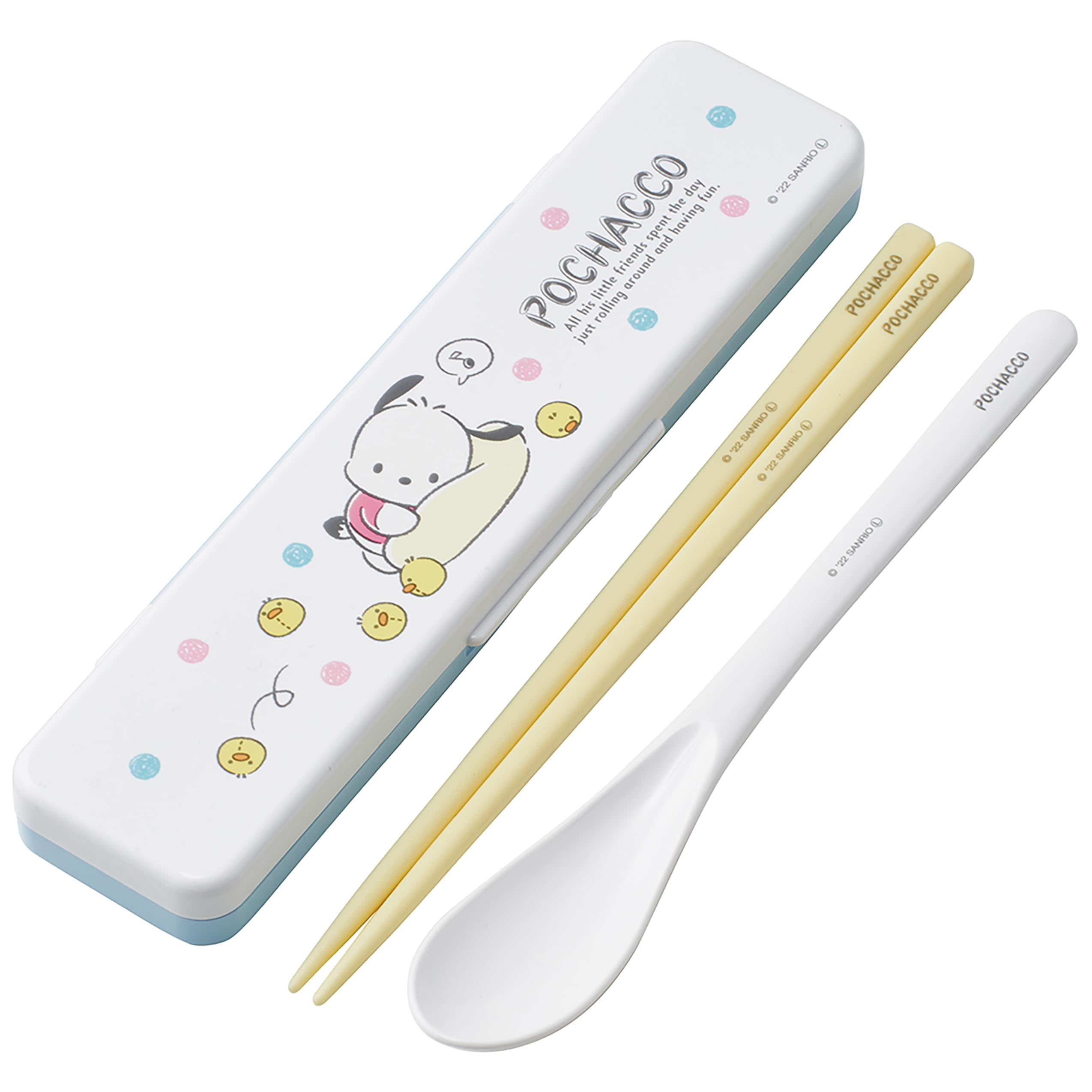 Pochacco Utensil Set - Includes Reusable Fork, Spoon, Chopsticks and Carrying Case - Authentic Japanese Design - Durable, Dishwasher Safe - Relax