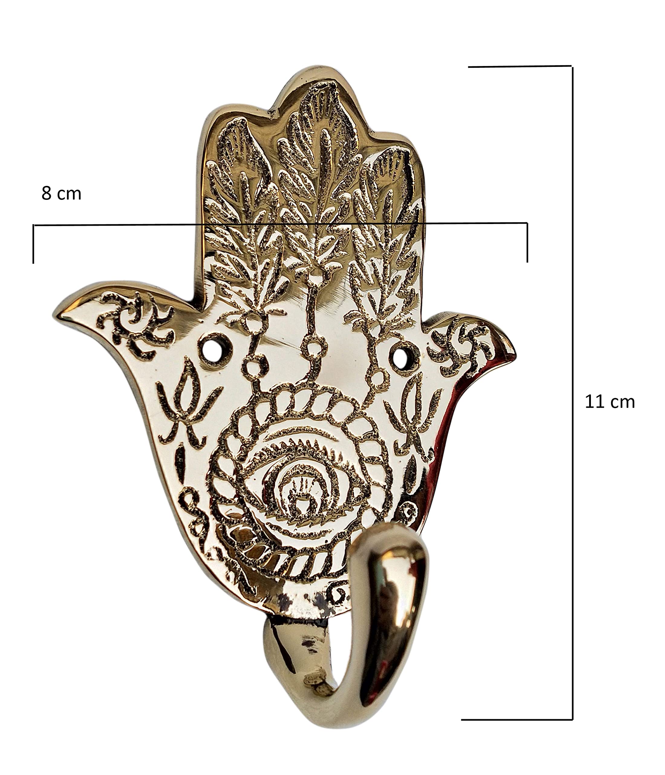 Brass Hamsa Hand Decorative Wall Mount Hooks Set of 2 Pieces Sculpture Unique A Excellent Item for Home | Office | Restaurant Decorative Item Statue Coat Hook by INDIAART12, Height - 11 cm
