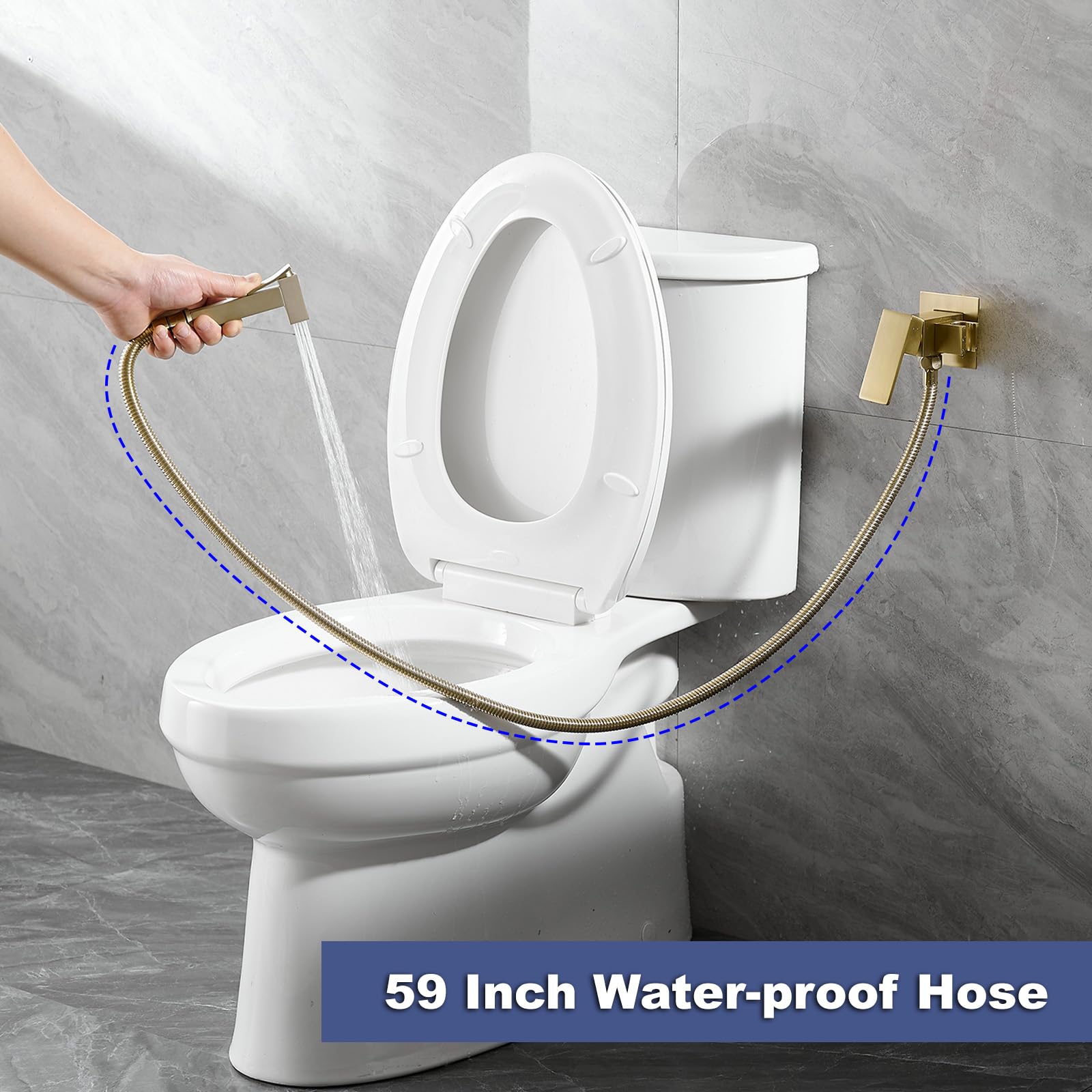 Bathfinesse Wall Mounted Bidet Sprayer Set, Warm Water Bidet Sprayer Faucet for Toilet with Hot and Cold Brass Valve, Stainless Steel Square Handheld Bidet Attachment Set, Brushed Gold