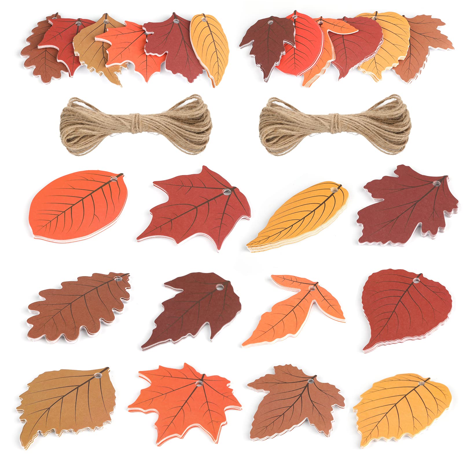joycraft 120Pcs Fall Maple Gift Tags with String, 12 Style Fall Leaf Tags, One-Sided Printing, Fall Gift Hangtags for Thanksgiving, Gift Wrapping, DIY Crafts, Wedding, Holiday Party