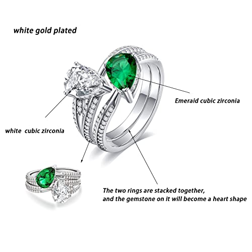 AllenCOCO White Gold Plated CZ Promise Ring for Her Couples Eternity Matching Heart Wedding Band Ring for Women Engagement Rings