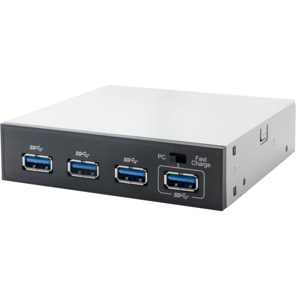 IO Crest 3.5 Inch Bay 4 Port Hub USB 3.0 with Fast Charging Port, 19 Pin USB Header and USB A Connector SY-HUB20134,Black