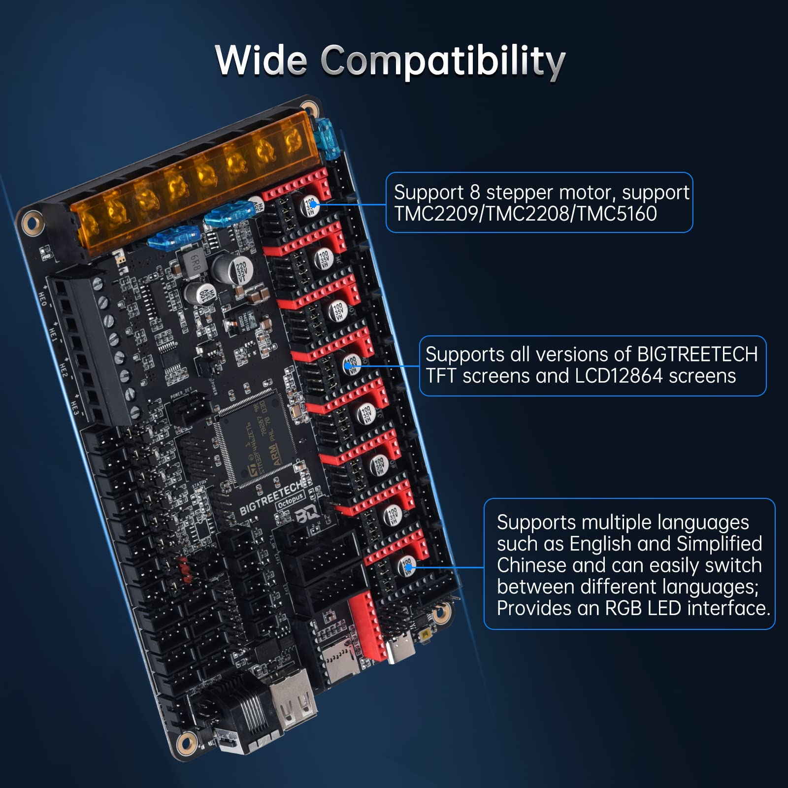 BTT Octopus V1.1 32Bit 3D Printer Controllers Supports Klipper and Marlin, Compatible TMC2209/TMC2208/TMC5160/TFT35 E3 V3.0/PI TFT50/BL Touch and Compatible Raspberry Pi Voron 3D Printer ect
