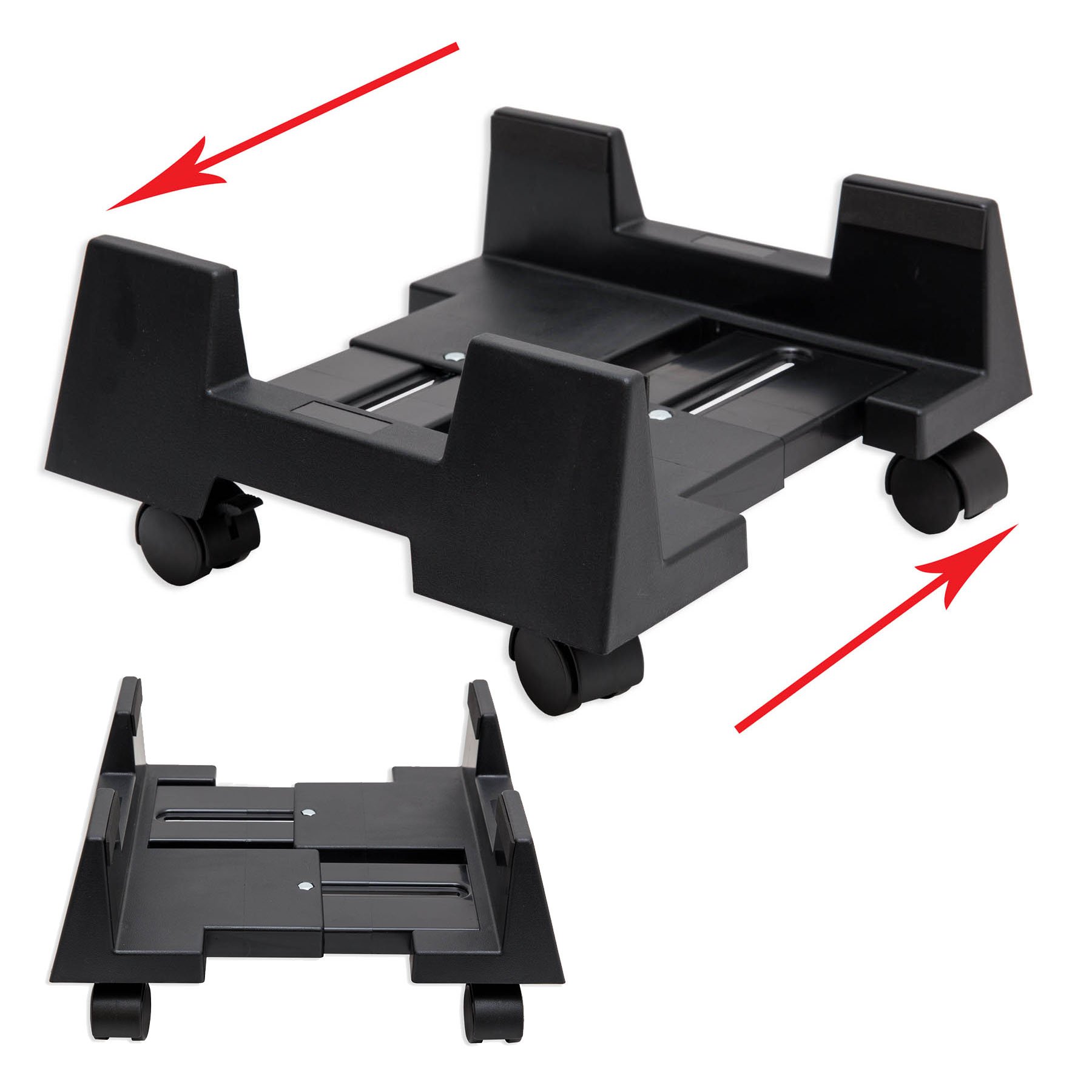 IO CREST Mobile Desktop Tower Computer Floor Stand Rolling Caster Wheels with Support Walls and Adjustable Width from 6" to 10"