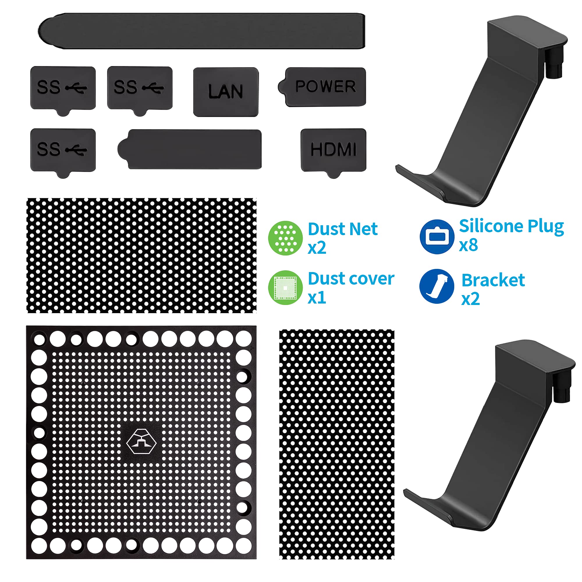 Dust Cover Set for Xbox Series X Console, Dust Filter Covers with 2 Controller Holder Hanger Stand and 8 Dust Plugs Compatible with Xbox Series X