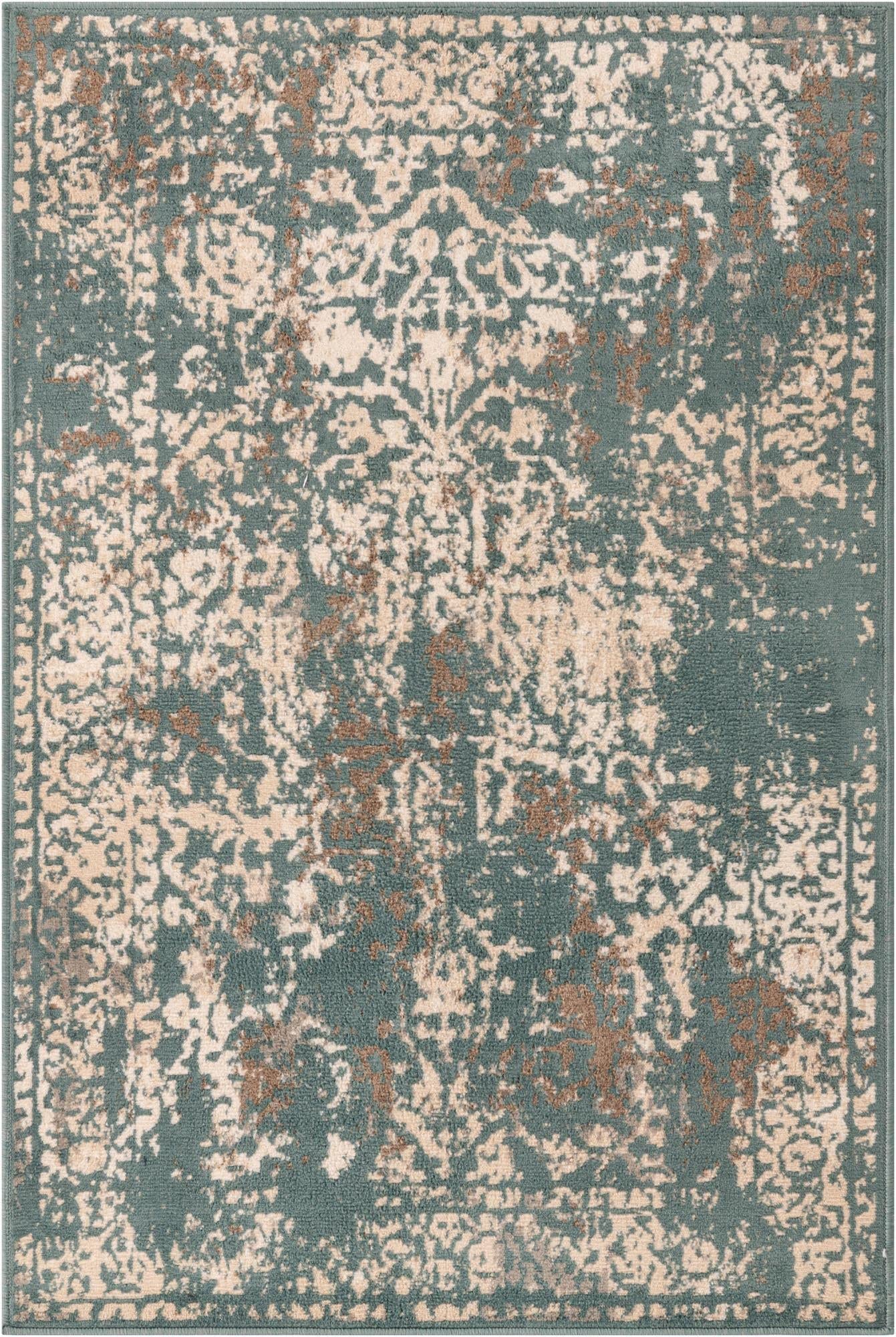 Rugs.com Mojave Collection Rug – 4' x 6' Green Medium Rug Perfect for Entryways, Kitchens, Breakfast Nooks, Accent Pieces