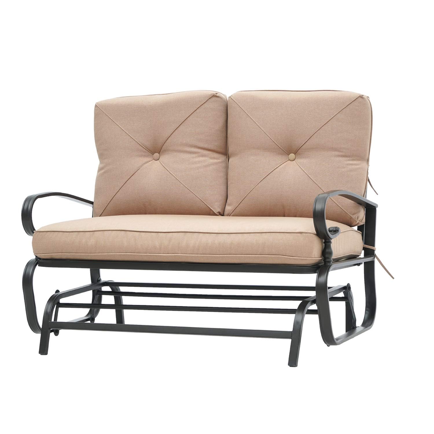 Betterland Outdoor Glider Rocking Chair Patio Swing Glider Bench for 2 Person, Metal Frame Loveseat Chair with Cushions (Brown)